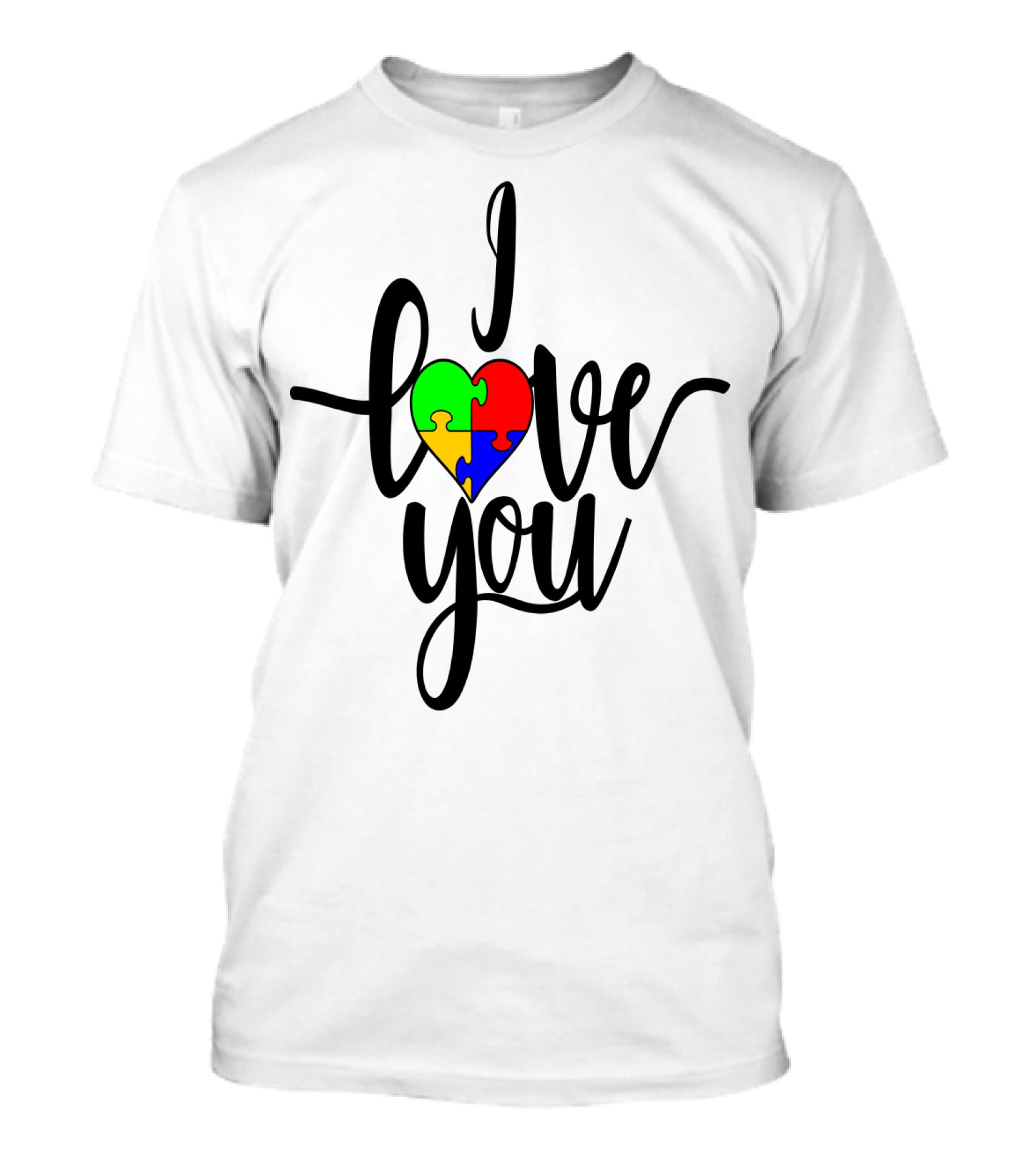 Autism Puzzle Heart I Love You Son Daughter Mom Dad T-Shirt