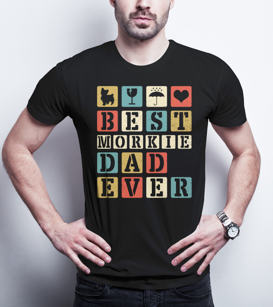 Best Morkie Dad Ever Vintage Style92 Blocks Heart Dog Elements T-Shirt
