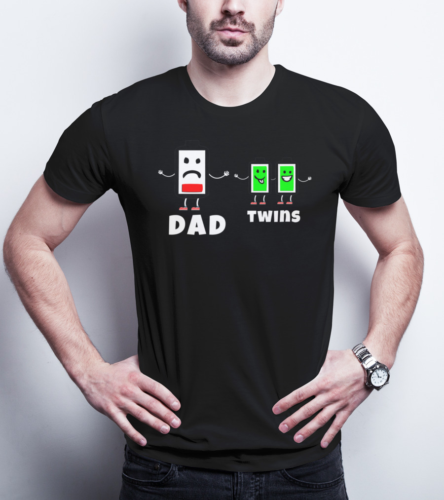 Dad Twins Low Battery Full Charge Family Humor T-Shirt