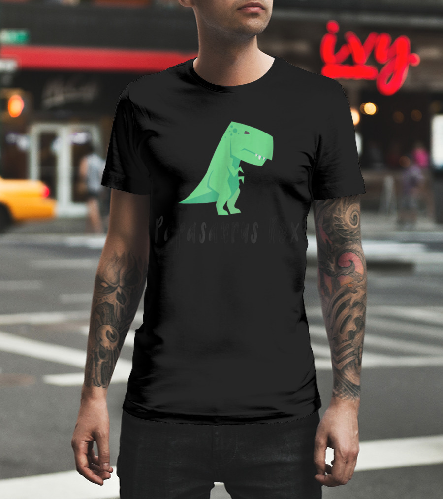 Papasaurus Rex Cute Dinosaur Dad Funny T-Shirt
