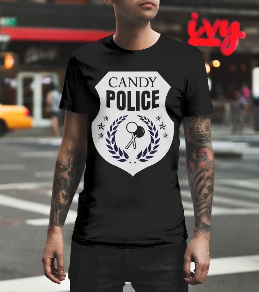 Candy Police Badge Funny Halloween Saying Parent Tee28 T-Shirt