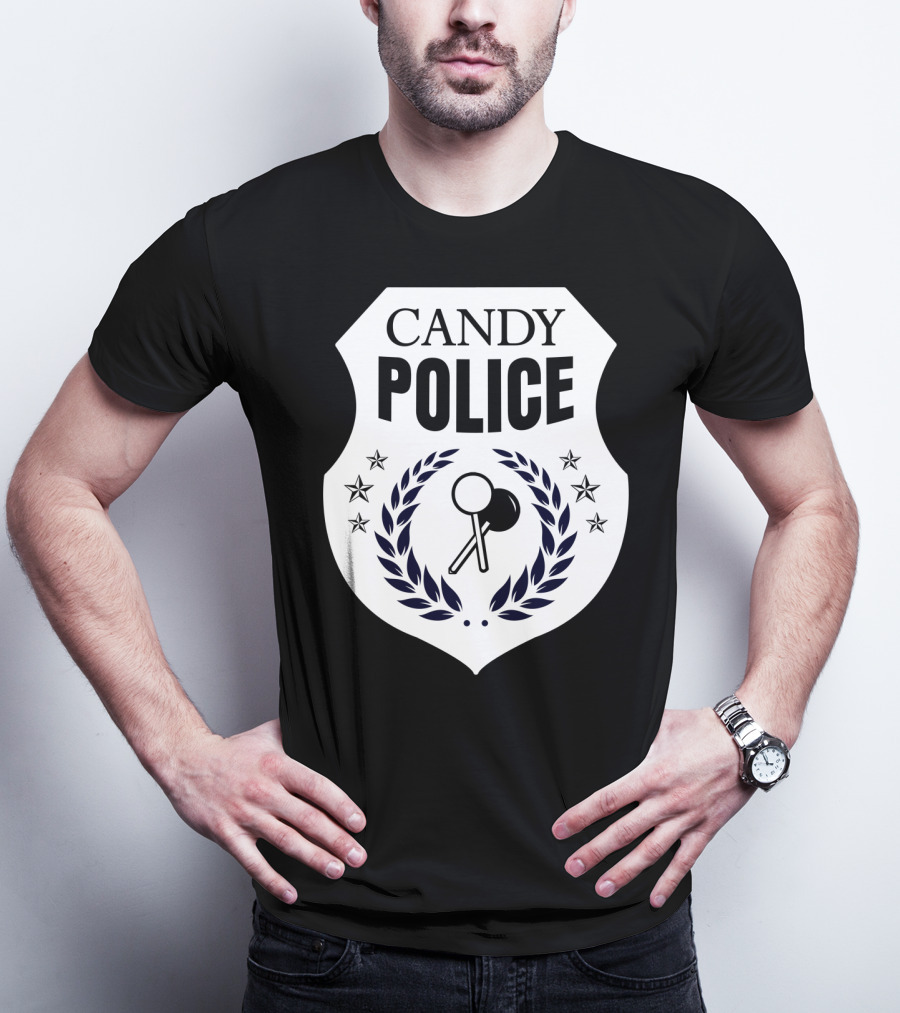 Candy Police Badge Funny Halloween Saying Parent Tee28 T-Shirt