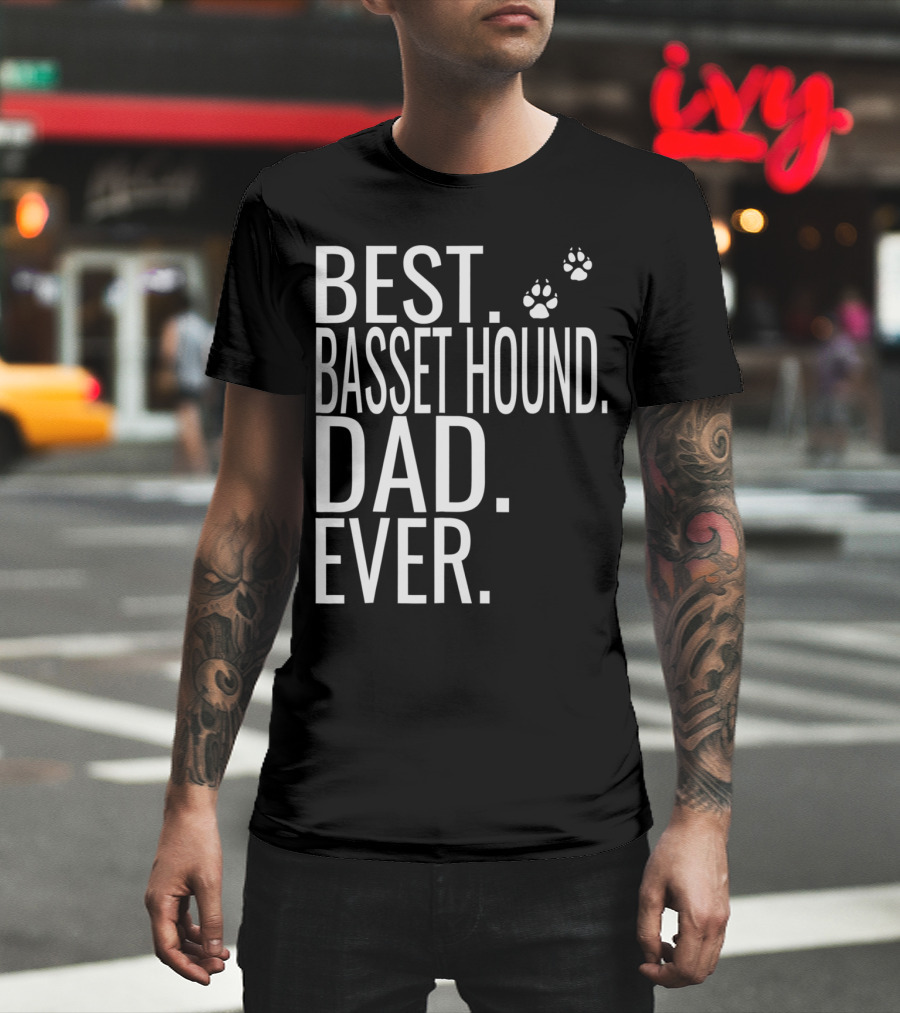 Best Basset Hound Dad Ever Mens Dog Paw Prints T-Shirt