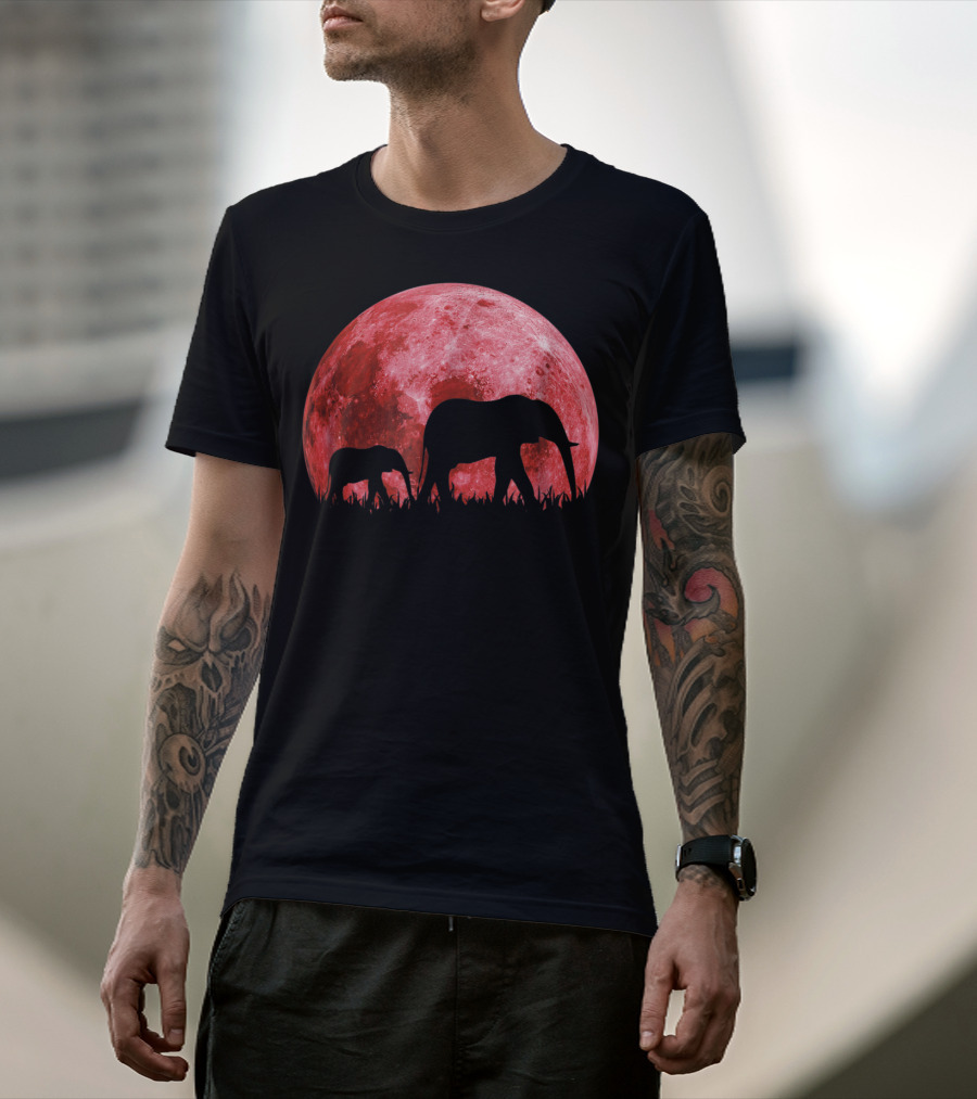 Africa Elephant Moon Safari Animal Map Dad Te42 T-Shirt