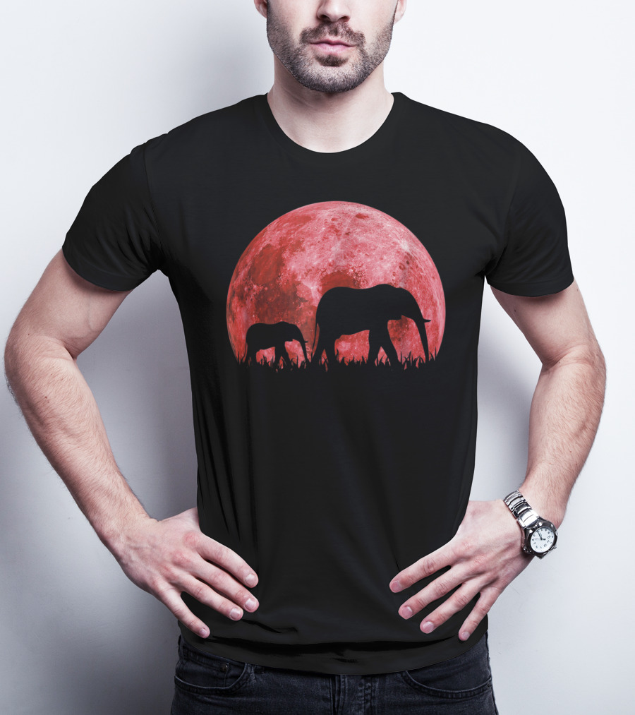 Africa Elephant Moon Safari Animal Map Dad Te42 T-Shirt