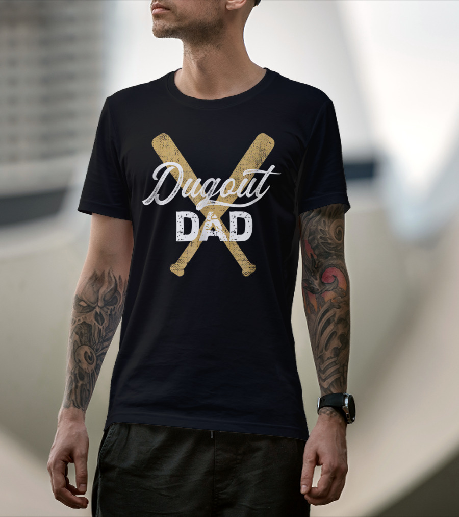 Dugout Dad Baseball Crossed Bats T-Shirt