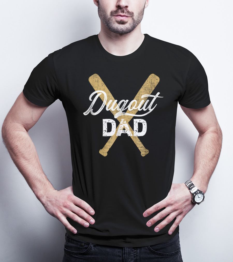 Dugout Dad Baseball Crossed Bats T-Shirt