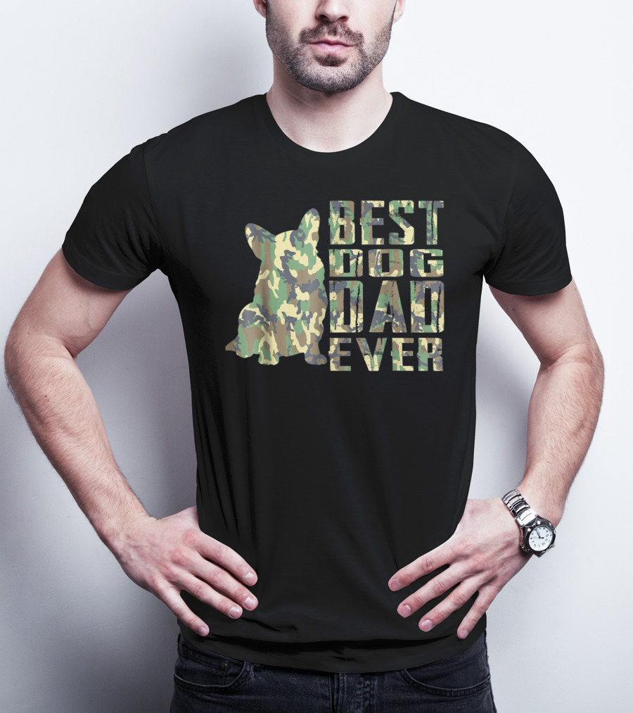 Best Dog Dad Ever Camo Pattern Text With Dog T-Shirt