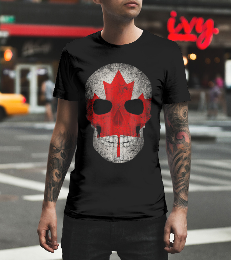 Canada Flag Skull Hockey Dad Canadian Boys T-Shirt