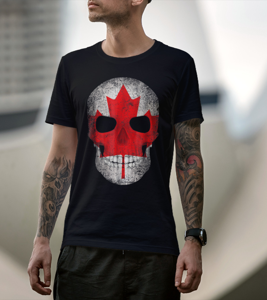 Canada Flag Skull Hockey Dad Canadian Boys T-Shirt