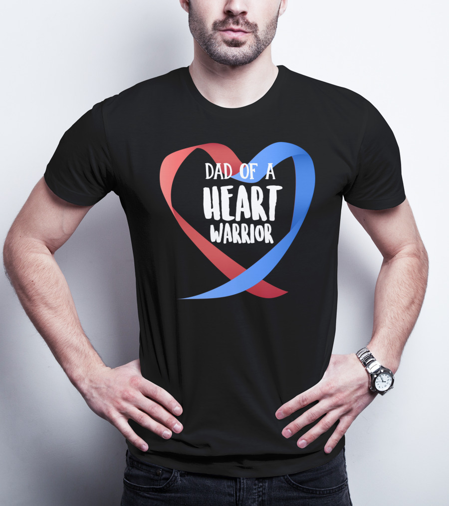 Dad Of A Heart Warrior CHD Awareness Red And Blue Ribbon Heart T-Shirt