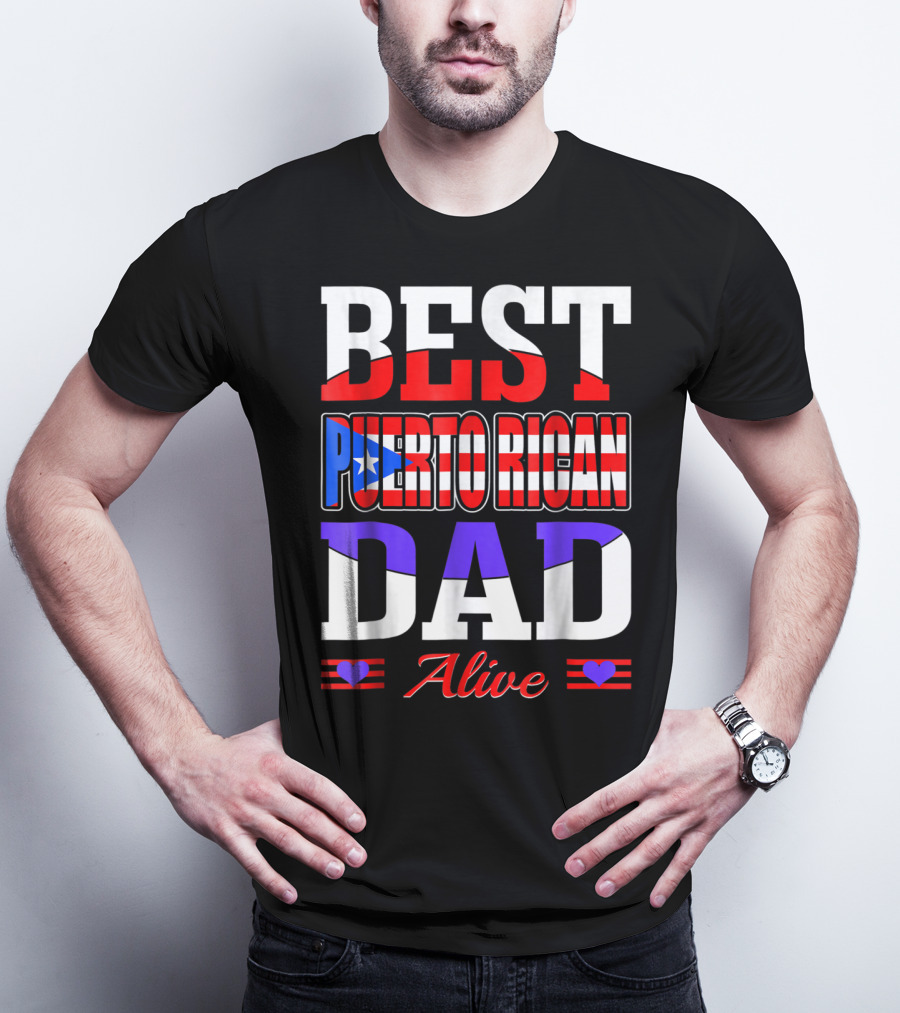 BEST PUERTO RICAN DAD ALIVE USA FLAG STYLE WITH HEARTS T-Shirt