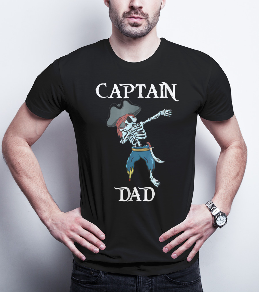 Captain Dad Pirate Skeleton Dabbing Halloween Costume T-Shirt