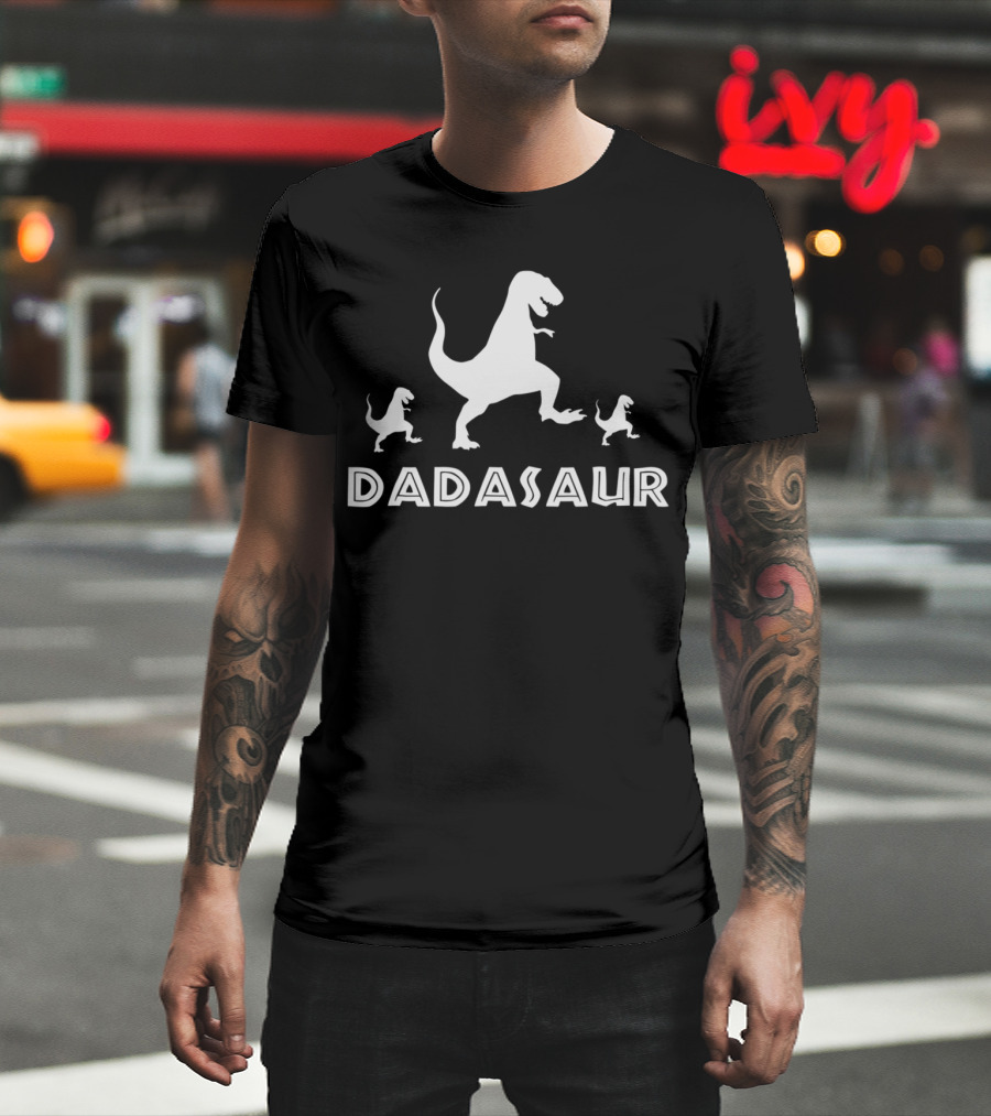 Dadasaur Funny Dinosaur Walking Silhouette With Baby Dinosaurs 29 T-Shirt