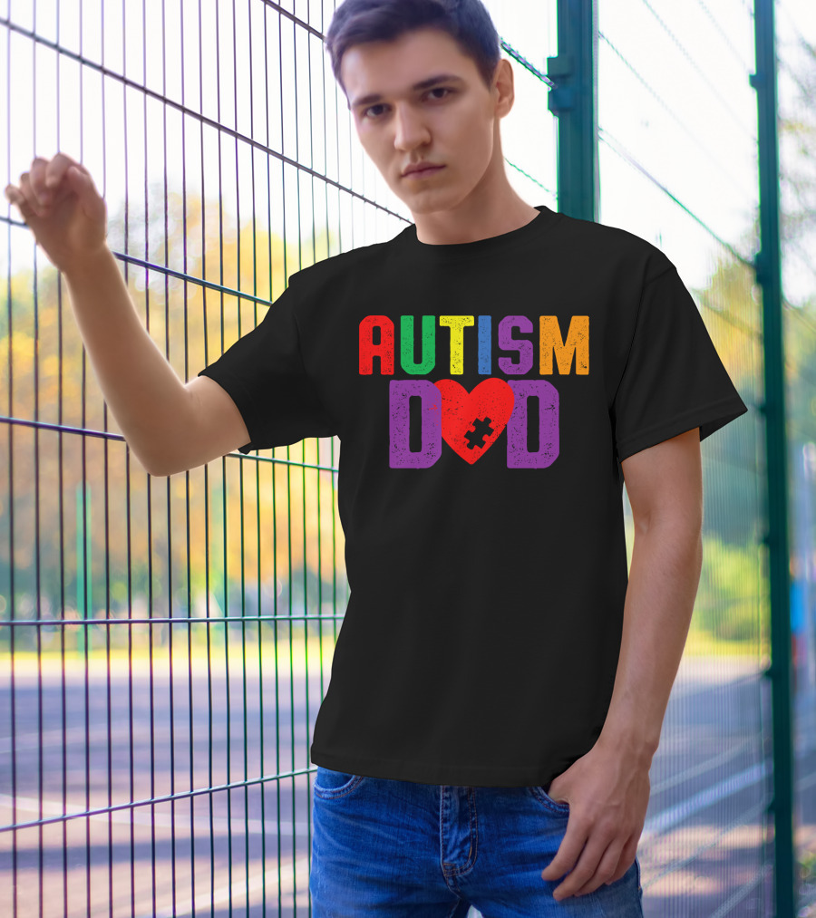 Autism Dad Heart Puzzle Piece Awareness 94 T-Shirt