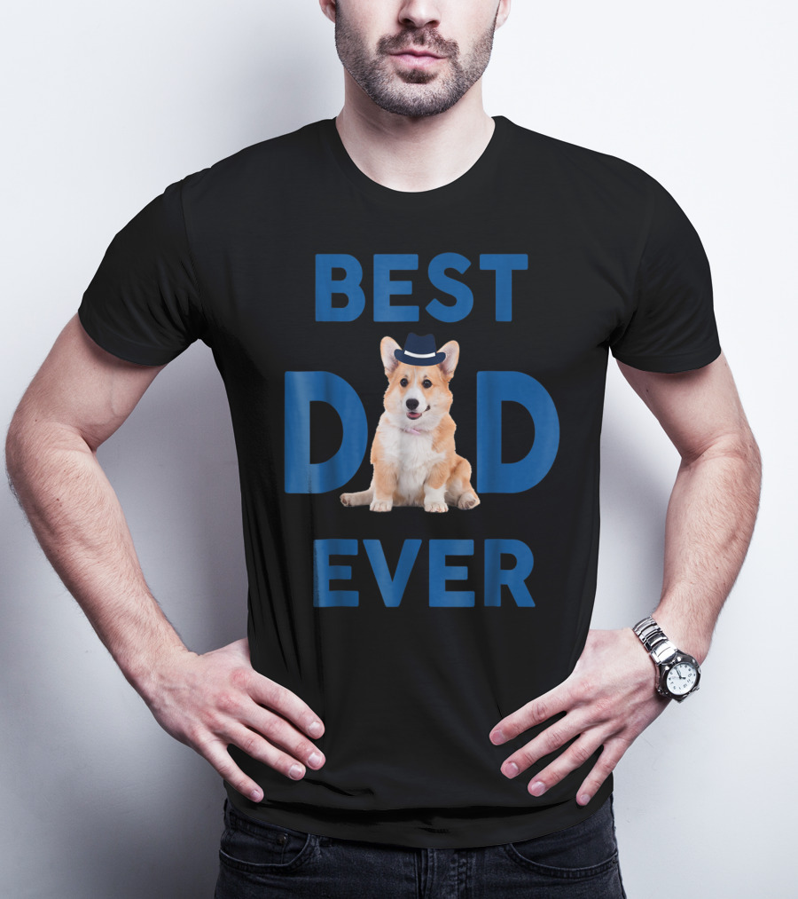 Best Dad Ever Corgi Pup Wearing Hat T-Shirt
