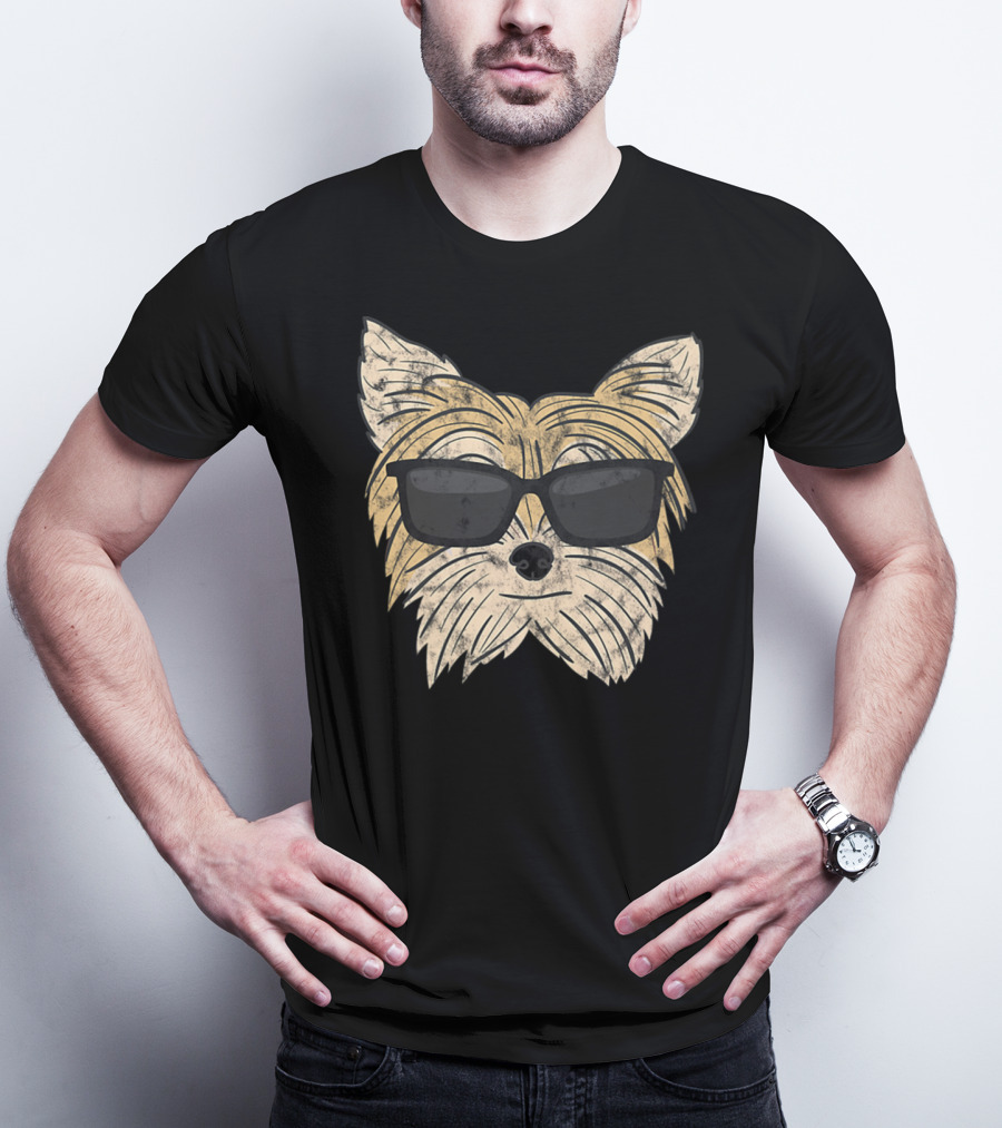 Cool Yorkie Sunglasses Yorkie Poo Dog Face With Shades T-Shirt