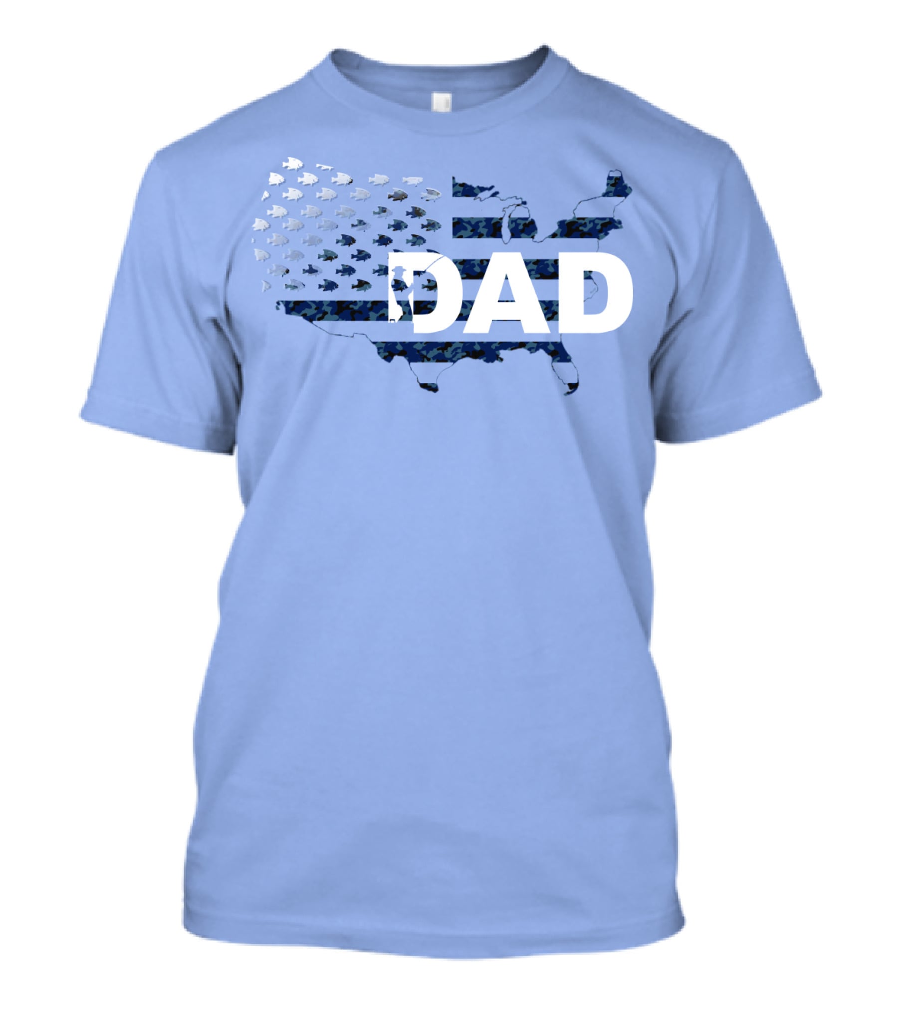 Dad Camouflage Flag Map USA Fish T-Shirt