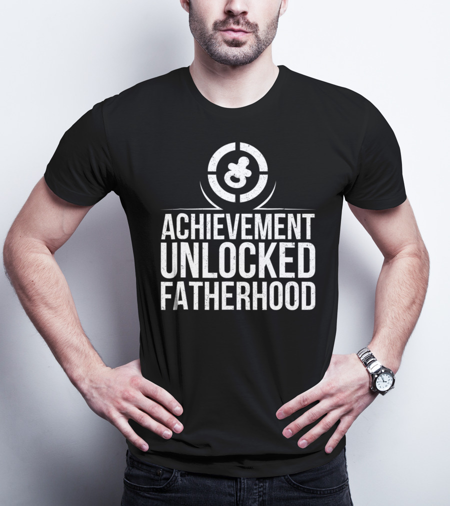 Achievement Unlocked Fatherhood New Dad Gaming Emblem T-Shirt
