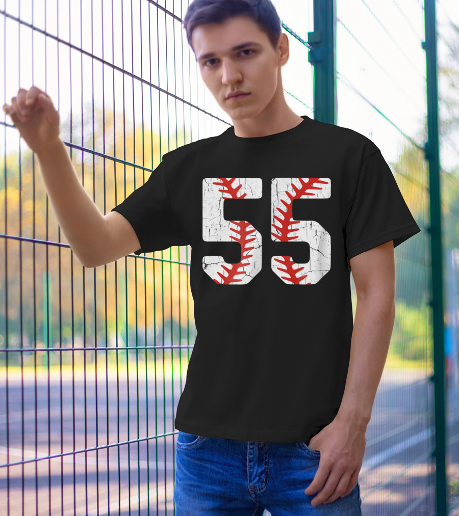 Baseball Player Jersey Number 55 Proud Baseball MOM DAD38 T-Shirt