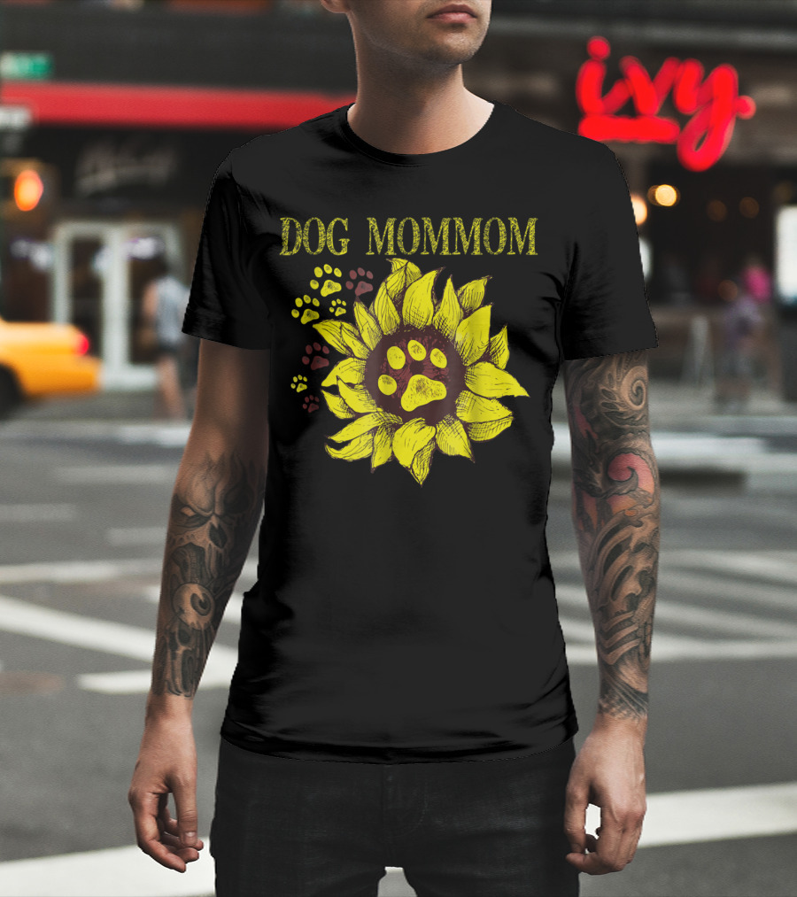Dog Mommom Sunflower Paw Prints T-Shirt