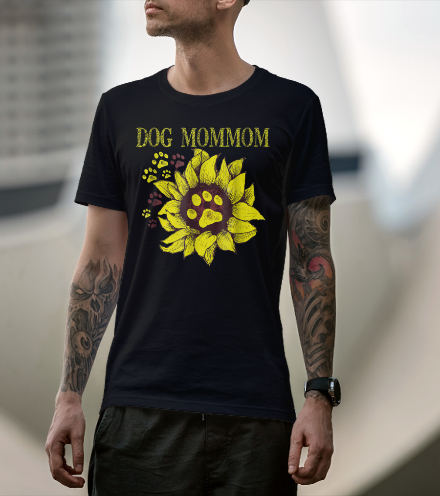 Dog Mommom Sunflower Paw Prints T-Shirt