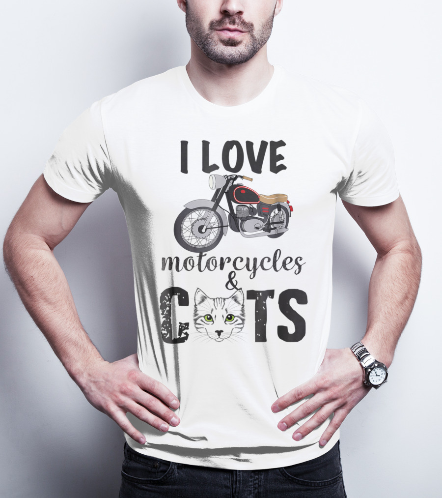 I Love Motorcycles And Cats Grandpa T-Shirt