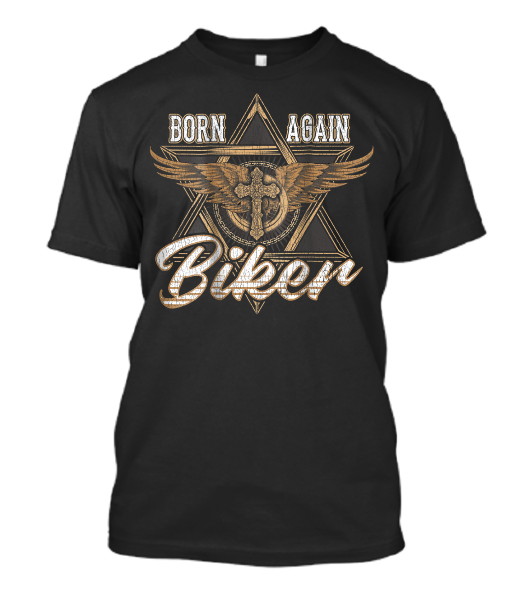 Born Again Biker Dad Motorcycle50 Winged Cross Star T-Shirt