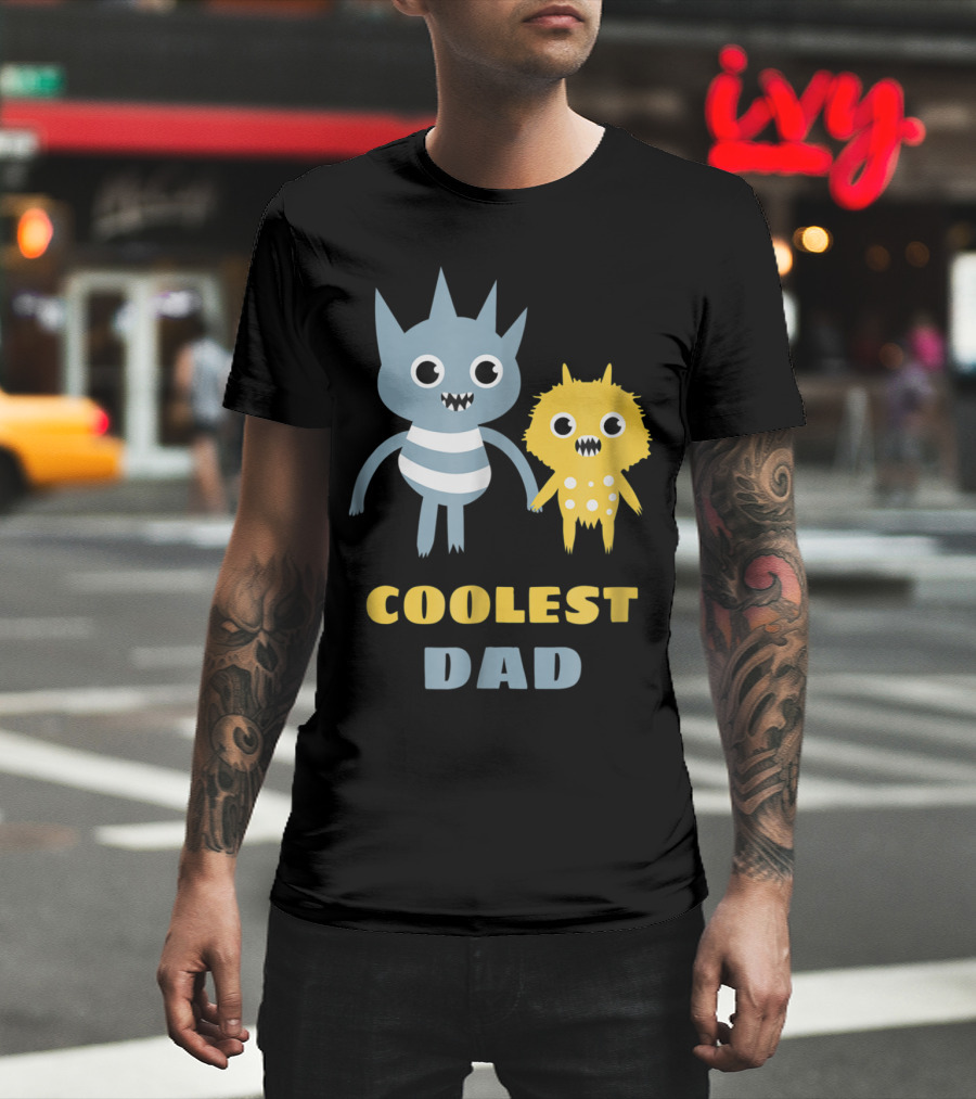 Coolest Dad Funny Monster Creatures Holding Hands T-Shirt