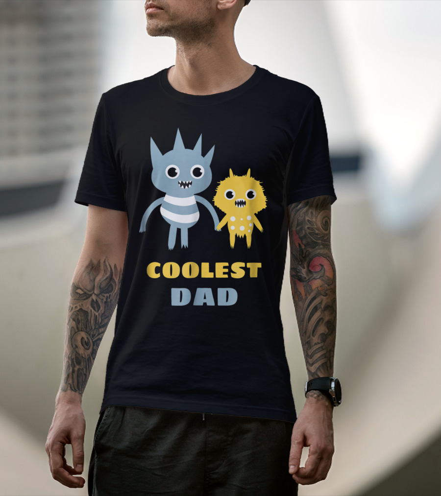 Coolest Dad Funny Monster Creatures Holding Hands T-Shirt