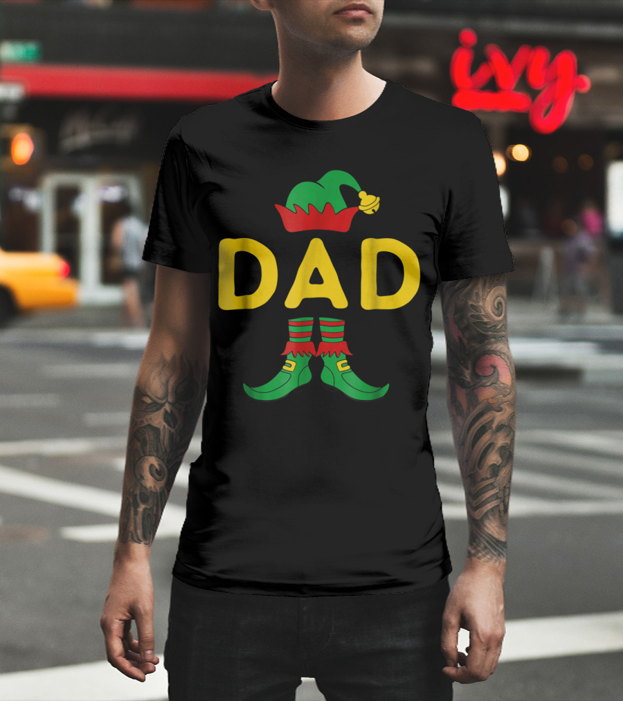 Dad Elf Christmas Hat And Shoes T-Shirt