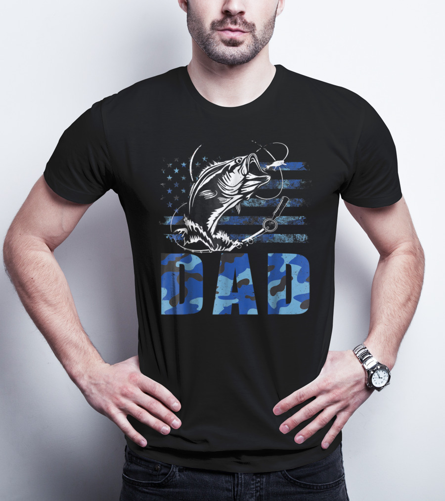 Dad Fishing Camouflage USA Flag T-Shirt