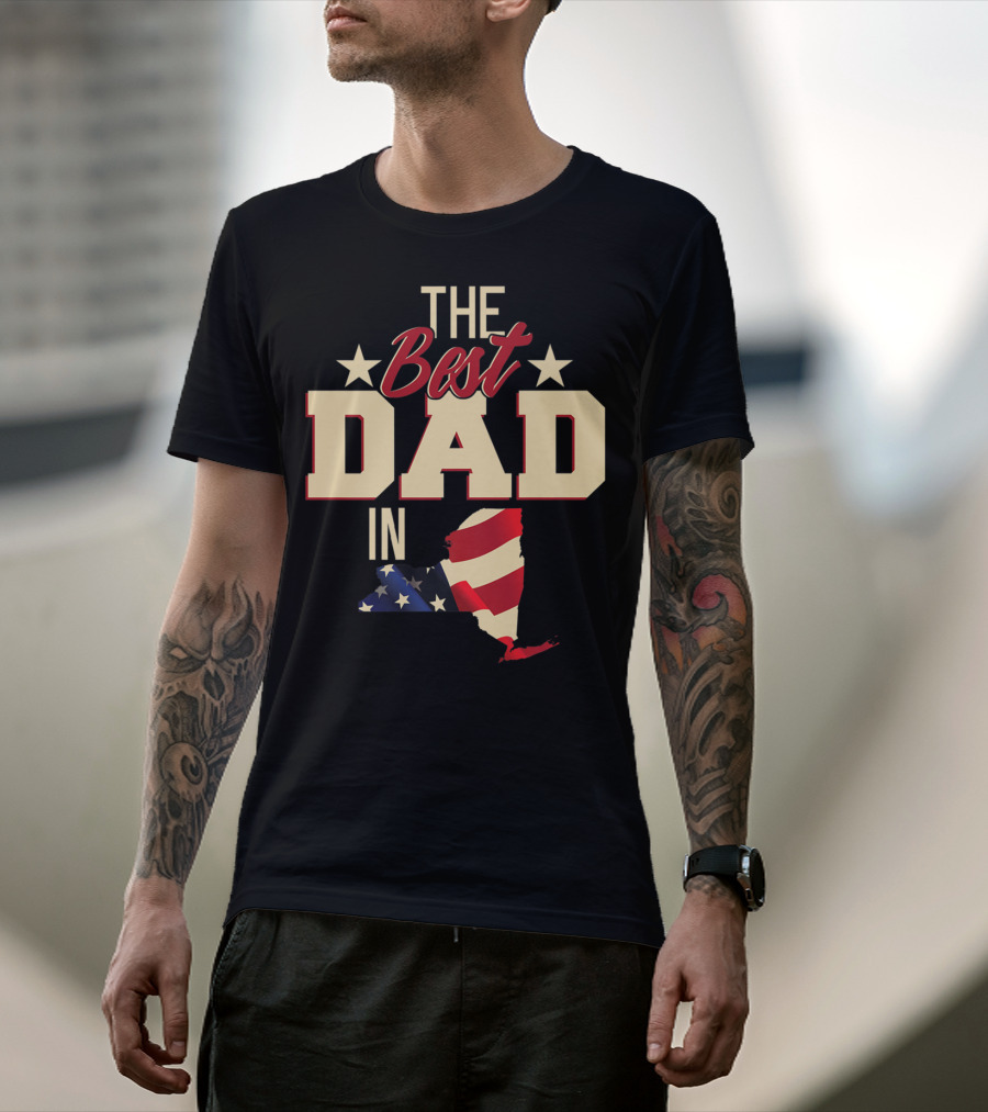 The Best Dad In Patriotic New York With American Flag T-Shirt