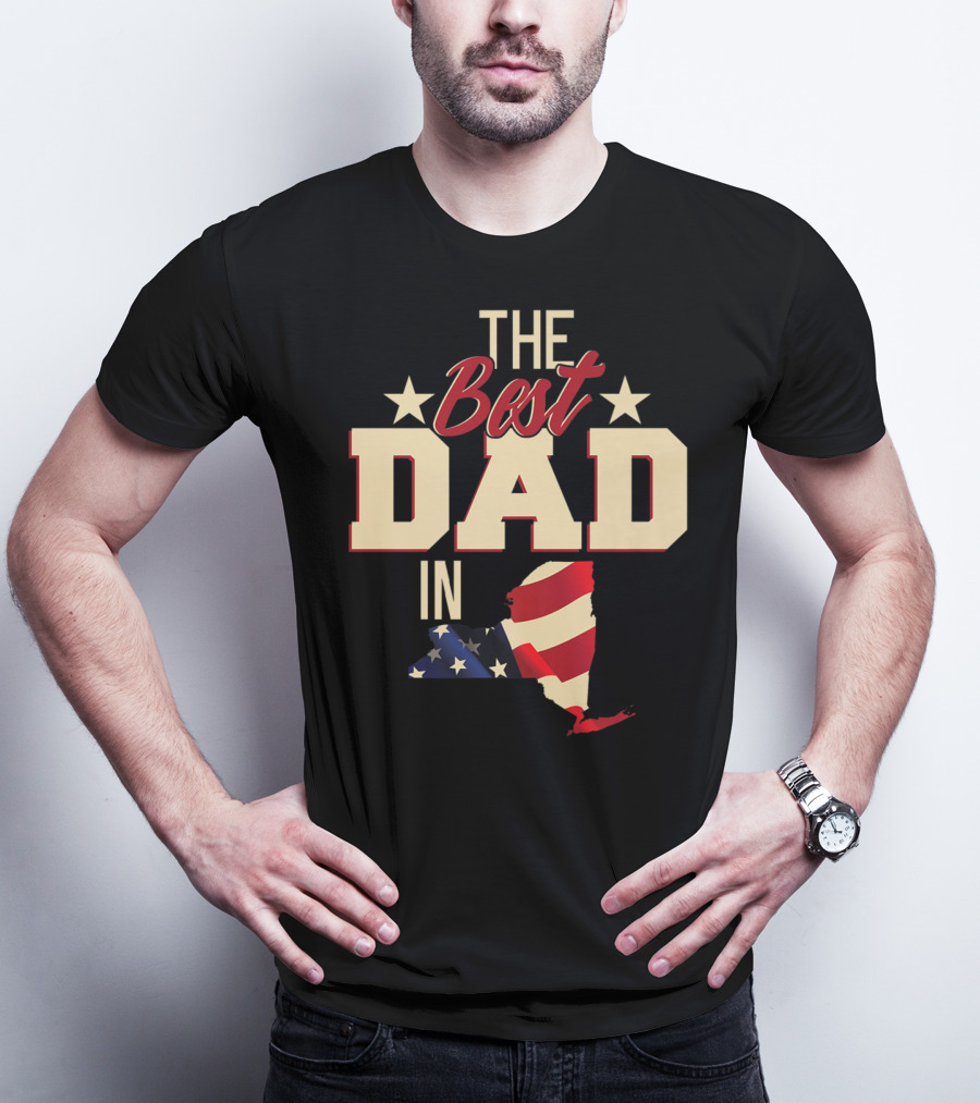The Best Dad In Patriotic New York With American Flag T-Shirt