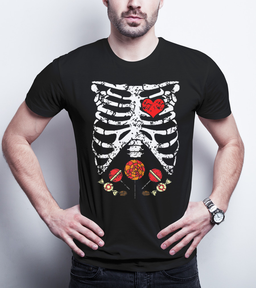 Candy Skeleton Heart And Bones Halloween Funny Kids Dad78 T-Shirt