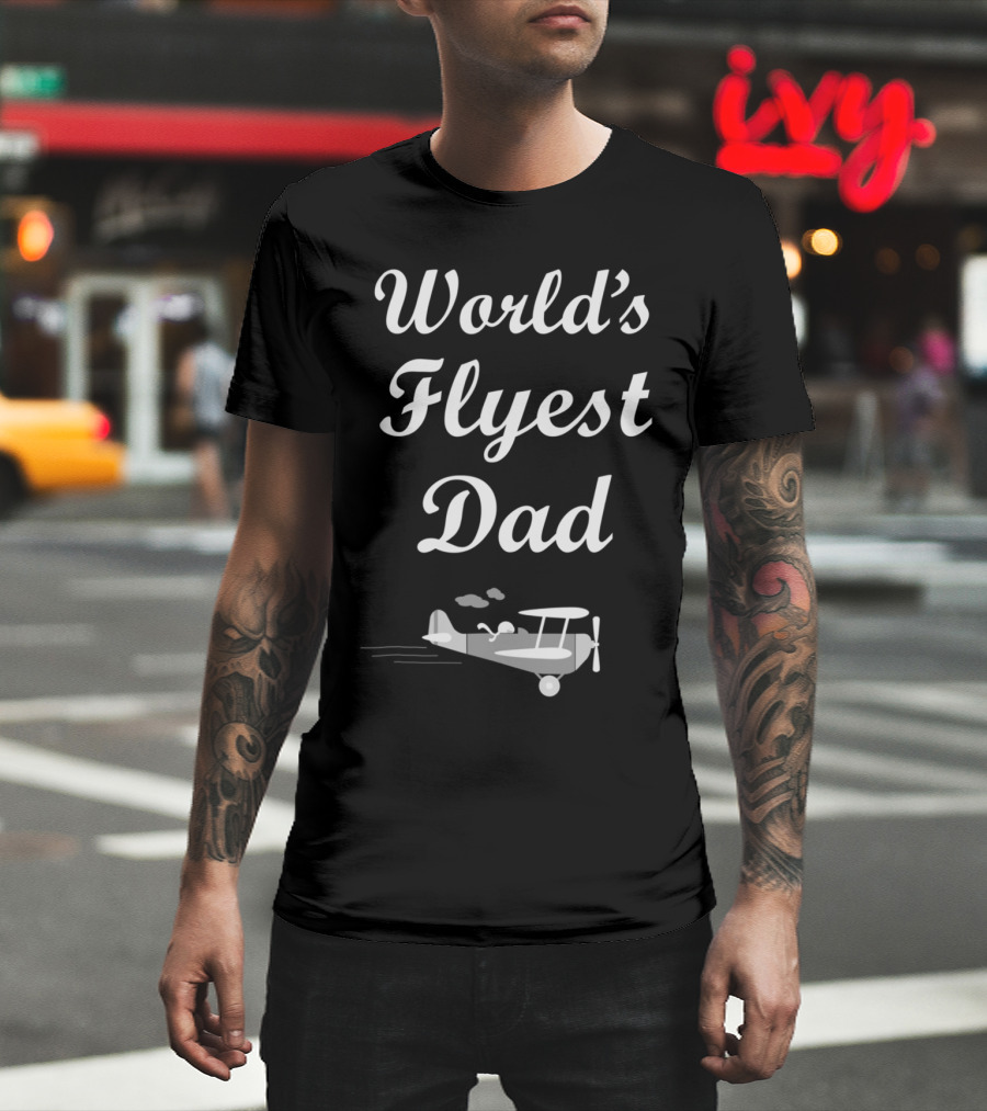World's Flyest Dad Cartoon Airplane Pilot Bday T-Shirt