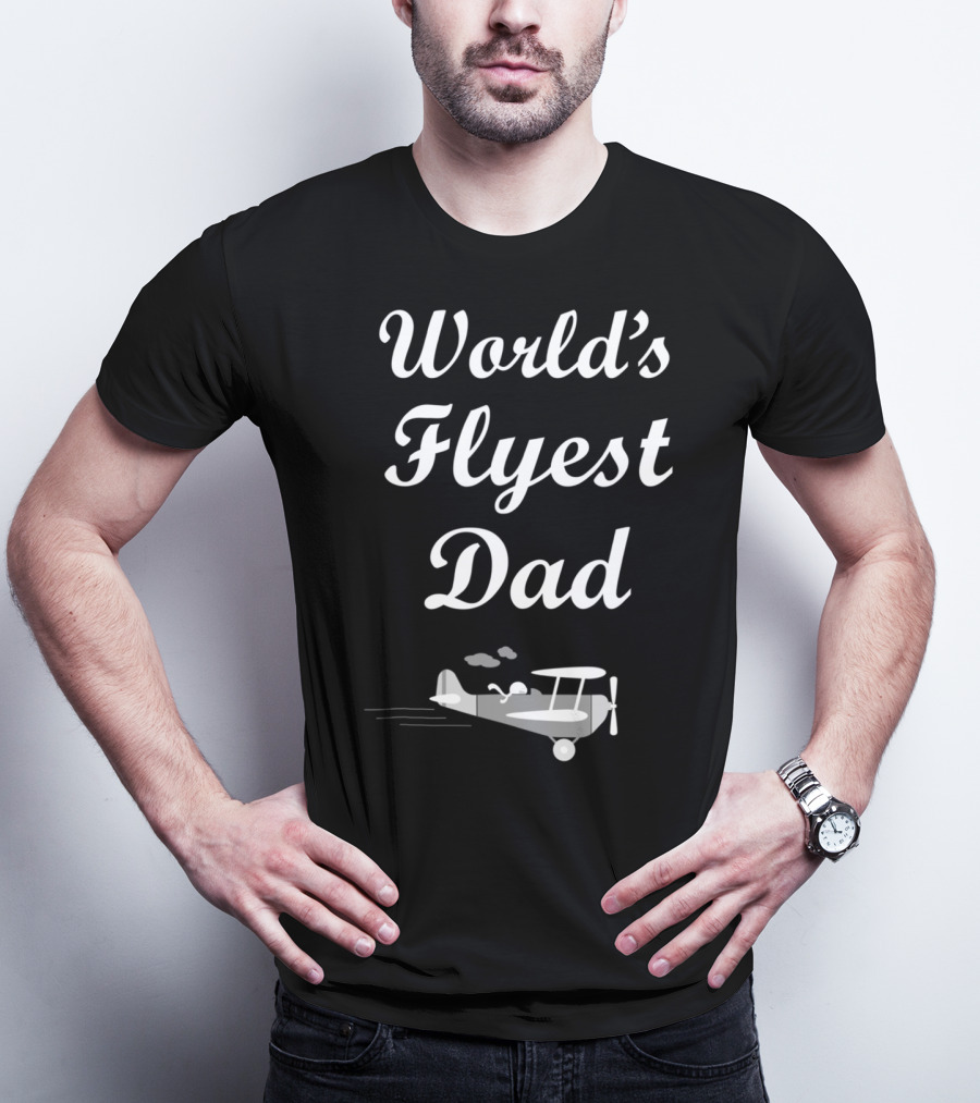 World's Flyest Dad Cartoon Airplane Pilot Bday T-Shirt