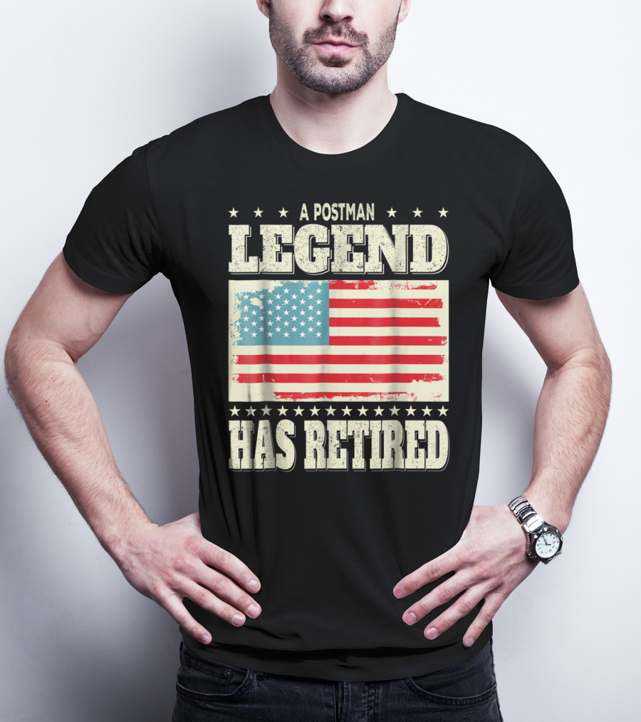 A Postman Legend Has Retired American Flag Retirement Dad Grandpa T-Shirt