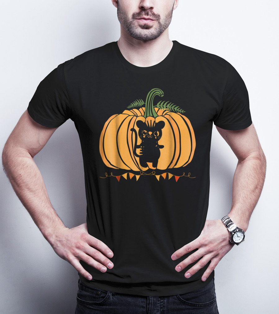 Cool Cat Halloween Pumpkin Dad Mom With Cute Cat Inside Pumpkin T-Shirt