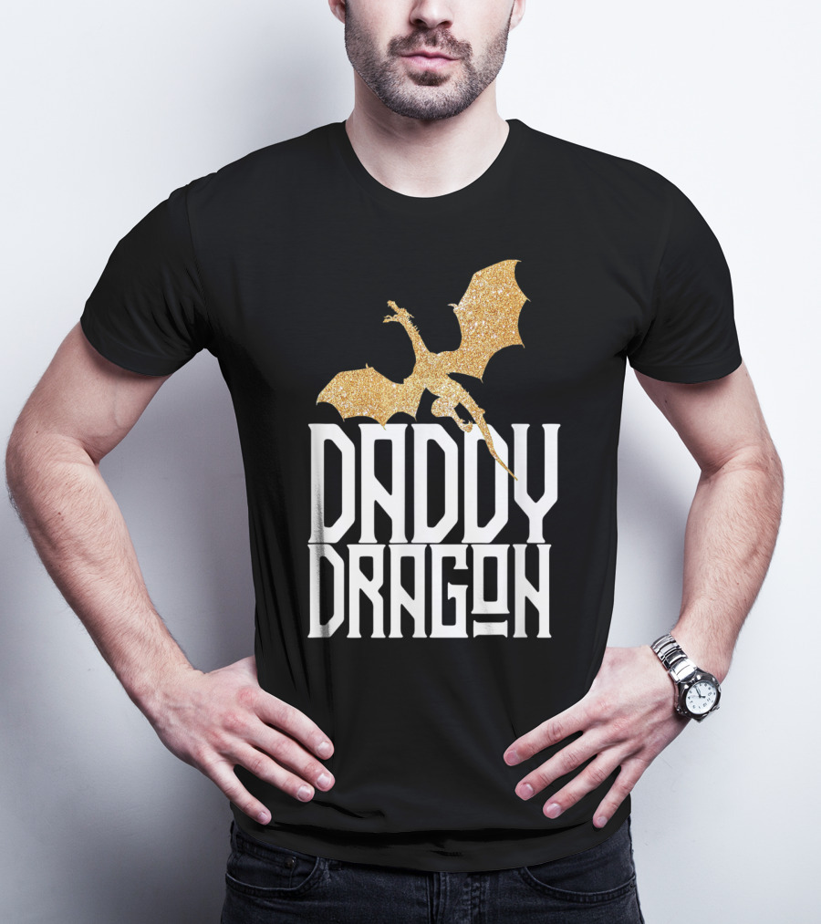 Daddy Dragon Gold Matching Family Tribe Dad Father Dragon T-Shirt