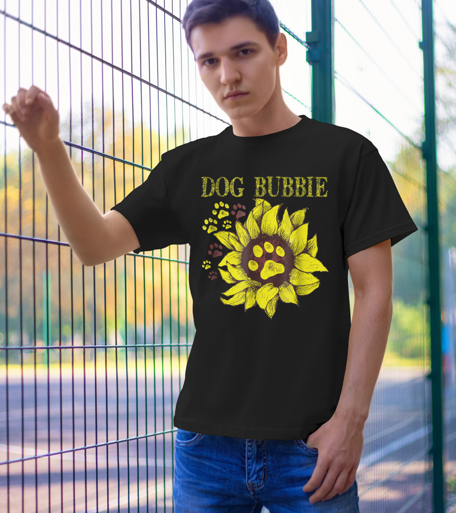 Dog Bubbie Sunflower And Paw Prints T-Shirt