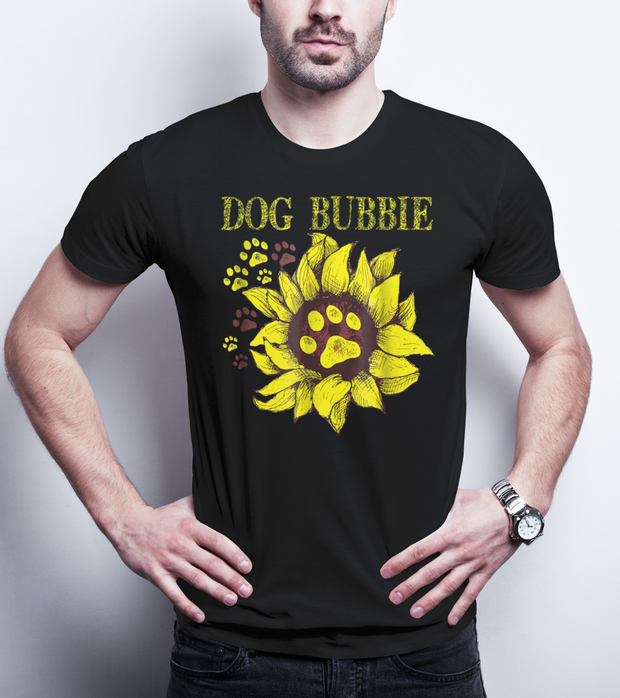Dog Bubbie Sunflower And Paw Prints T-Shirt