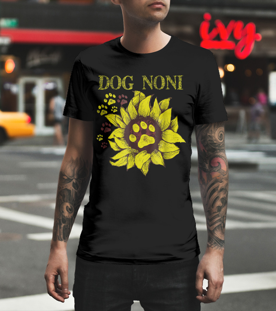 Dog Noni Sunflower Paw Prints T-Shirt