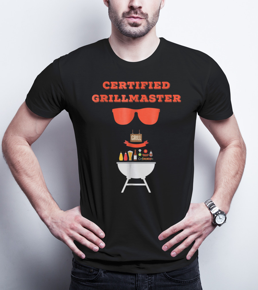 Certified Grillmaster Dad Pun BBQ99 Cooking Fun With Sunglasses And Grill T-Shirt
