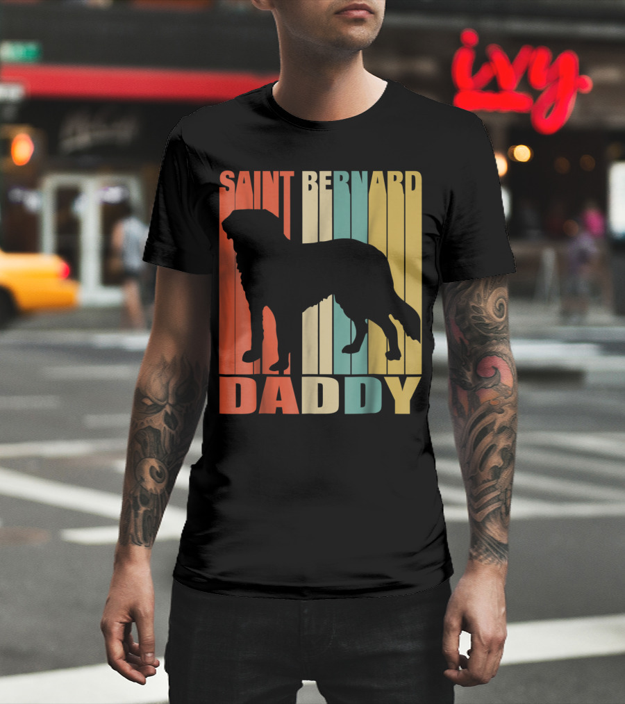 Saint Bernard Daddy Vintage Love Dog87 Retro Stripes T-Shirt
