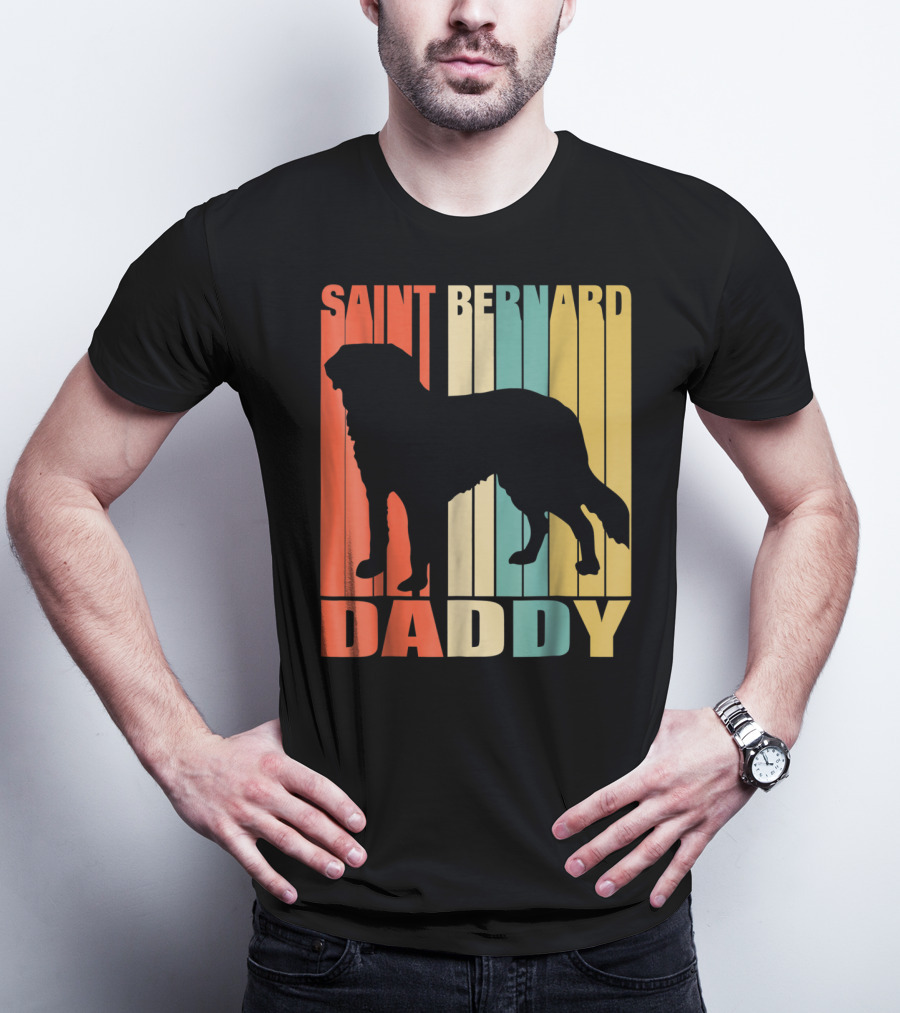 Saint Bernard Daddy Vintage Love Dog87 Retro Stripes T-Shirt