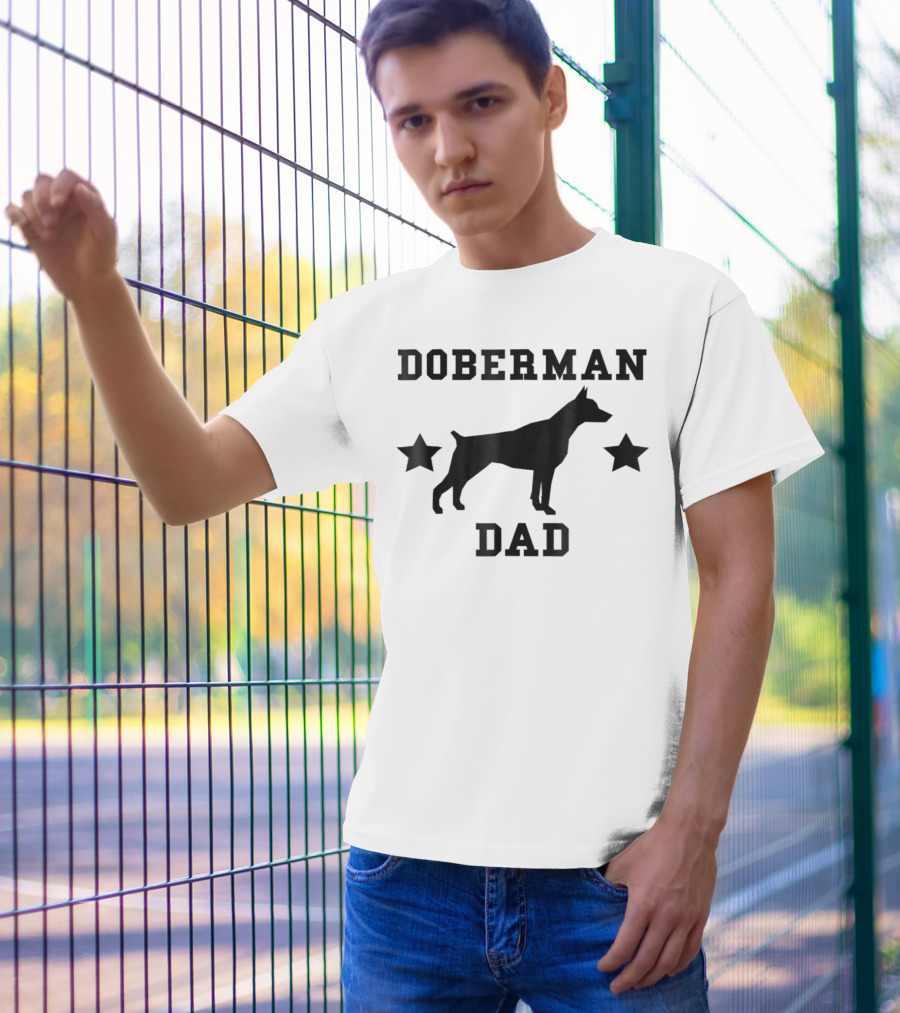 DOBERMAN DAD Dog Silhouette With Stars T-Shirt