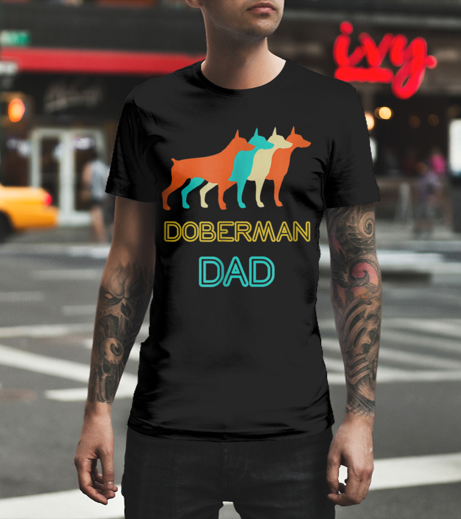 Doberman Dad Retro Colorful Silhouette Trio T-Shirt