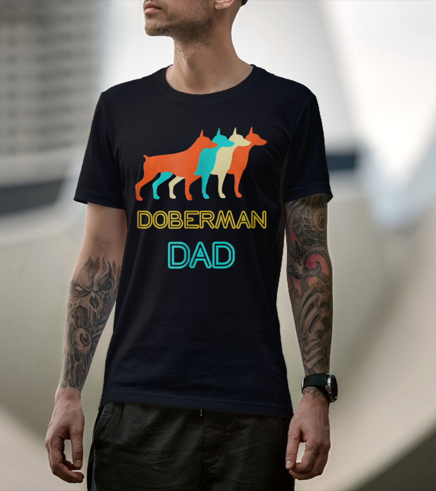 Doberman Dad Retro Colorful Silhouette Trio T-Shirt