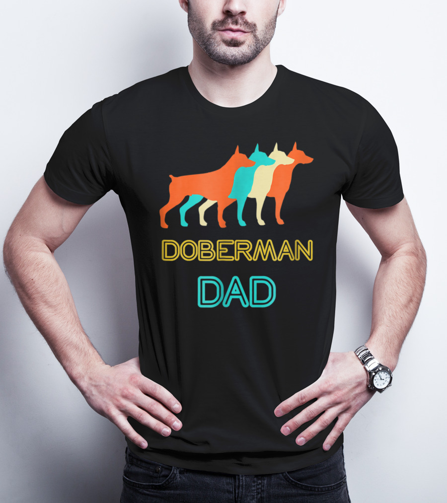 Doberman Dad Retro Colorful Silhouette Trio T-Shirt